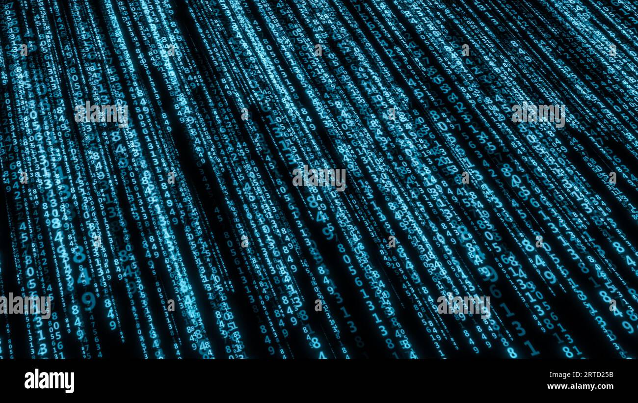 Digital background artificial intelligence technology.Blue numbers on a ...