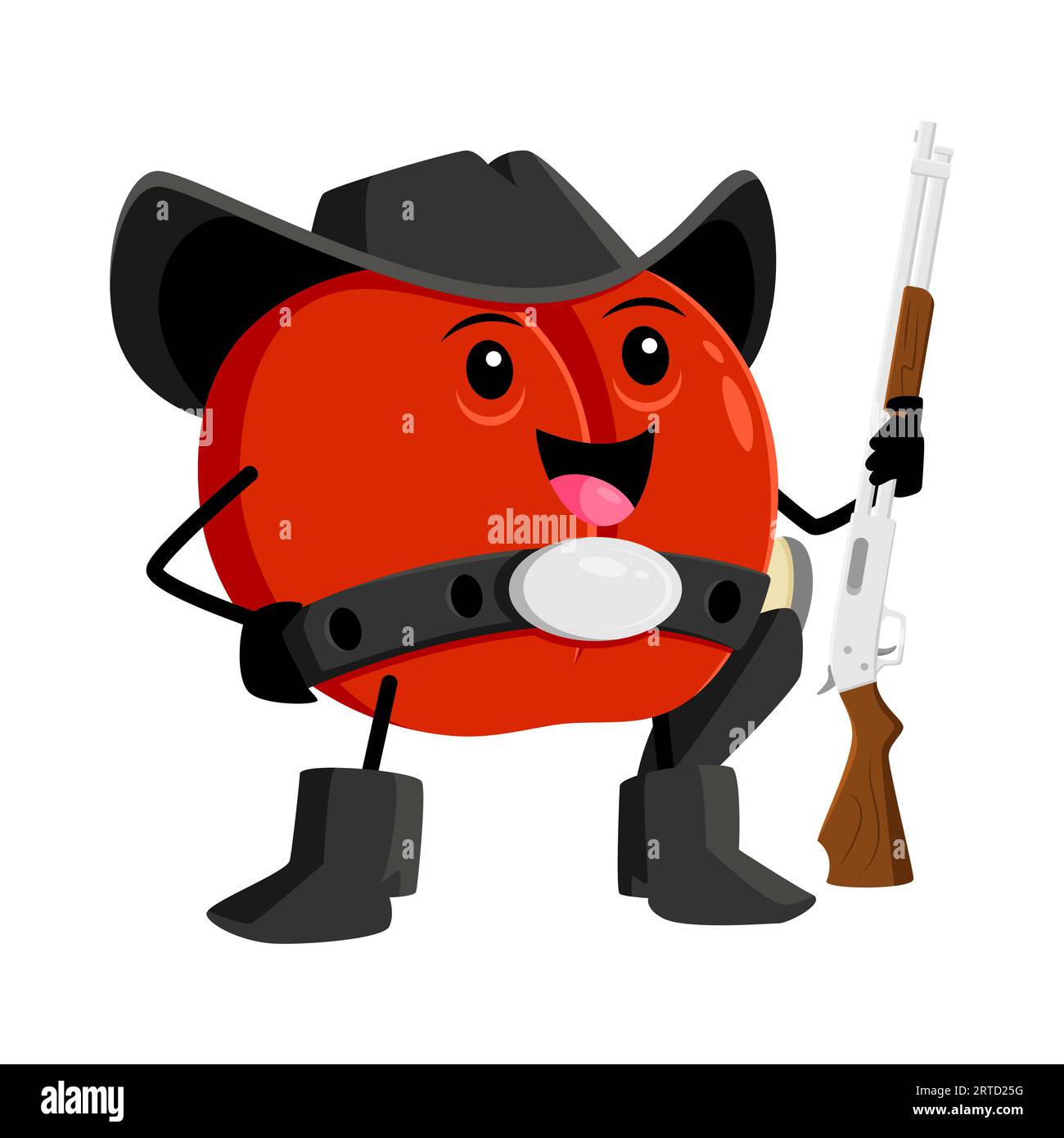 Cartoon red apple cowboy or robber character. Vector bandit or ranger ...