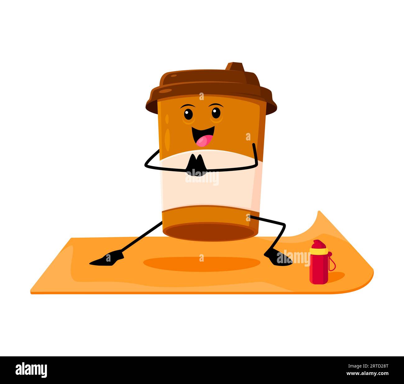 Cartoon fast food coffee character on yoga fitness sport. Fast food ...