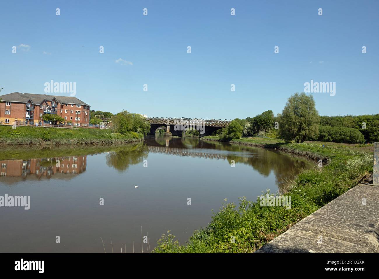 Flood defence work along the River Ribble Preston Lancashire England ...