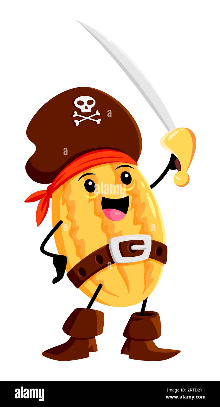 Cartoon melon fruit pirate and corsair character with sword. Isolated ...