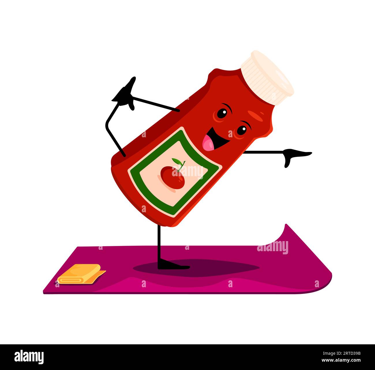 Cartoon fast food ketchup character on yoga fitness sport. Street cafe ...