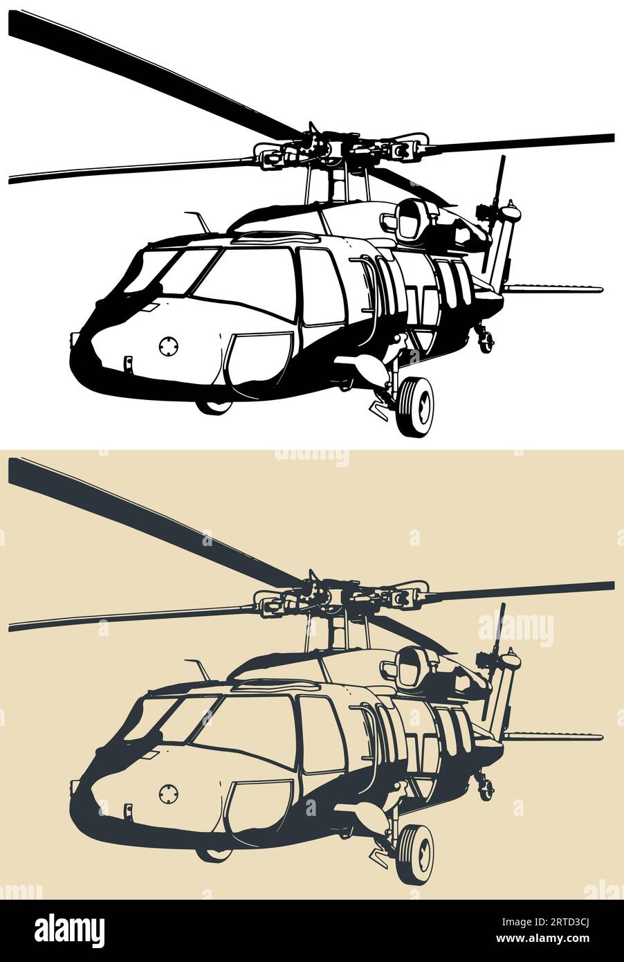 Stylized vector illustration of a four-bladed, twin-engine, medium-lift ...