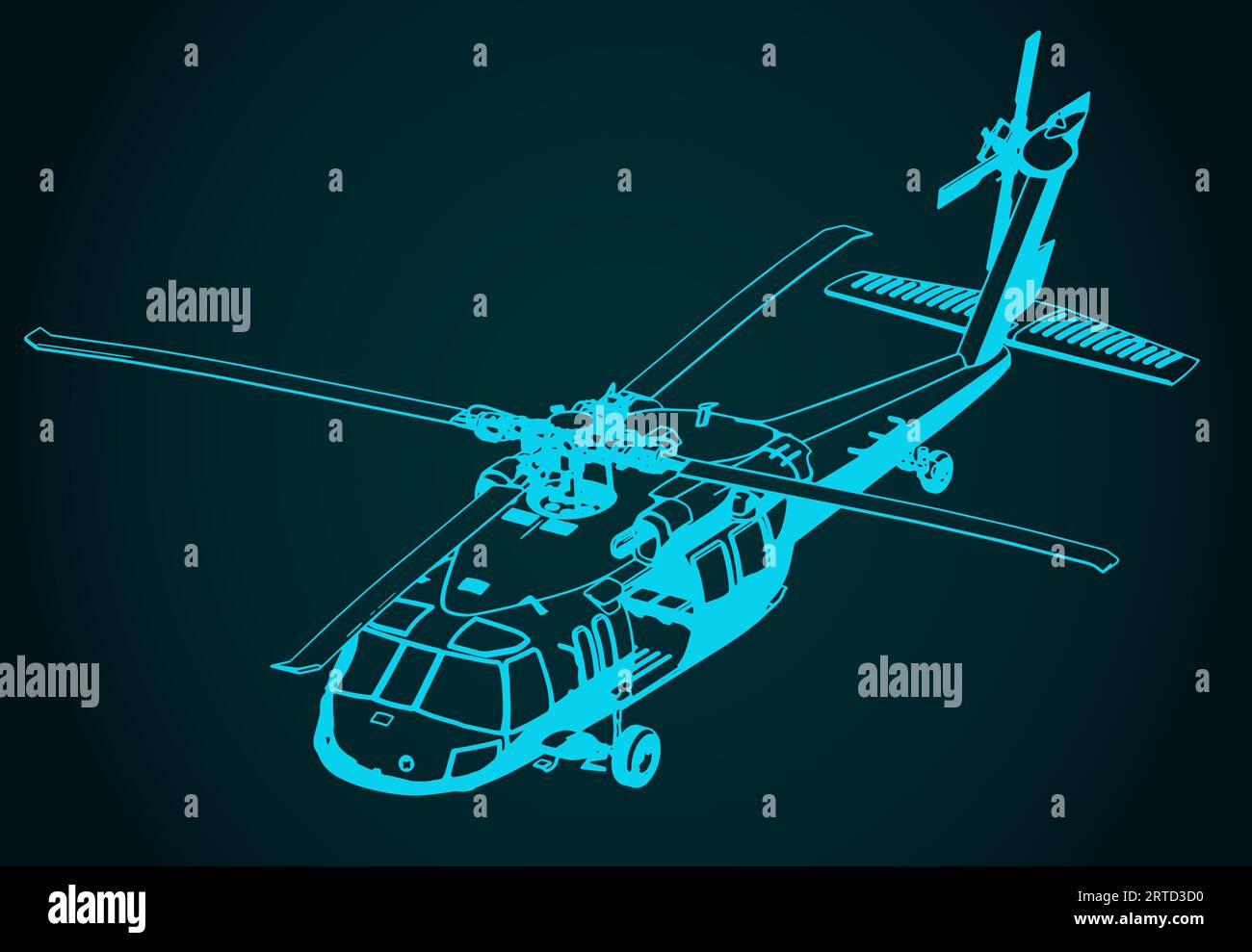 Stylized vector illustration of a four-bladed, twin-engine, medium-lift ...