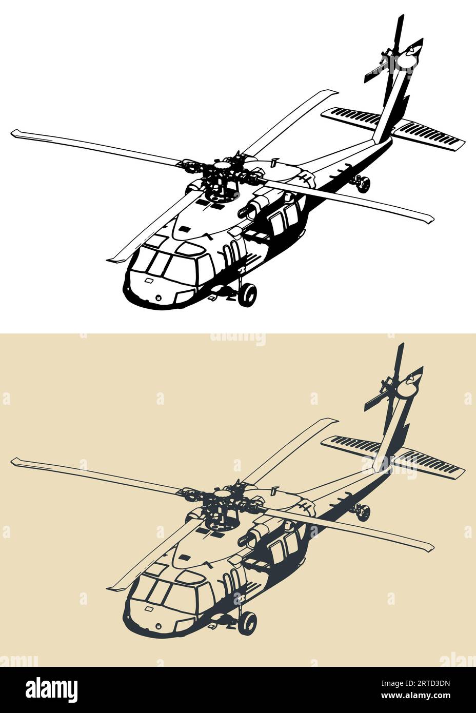 Stylized vector illustration of a four-bladed, twin-engine, medium-lift ...