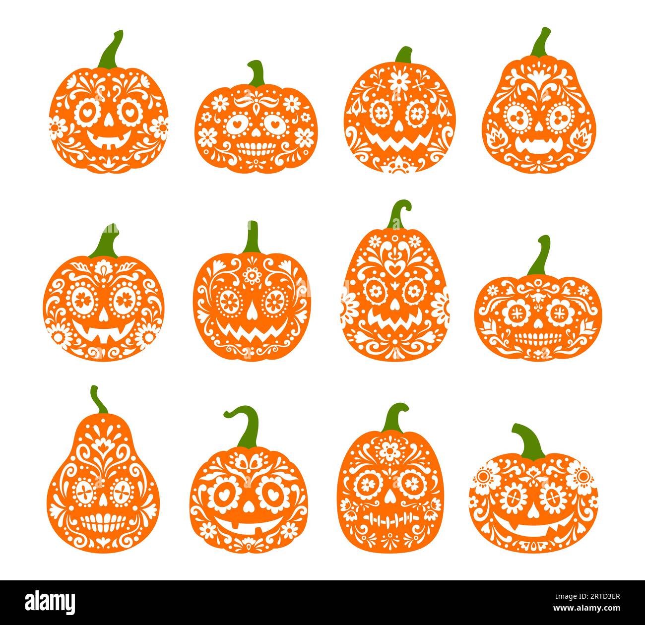 Halloween mexican pumpkins and dia de los muertos characters with sugar ...