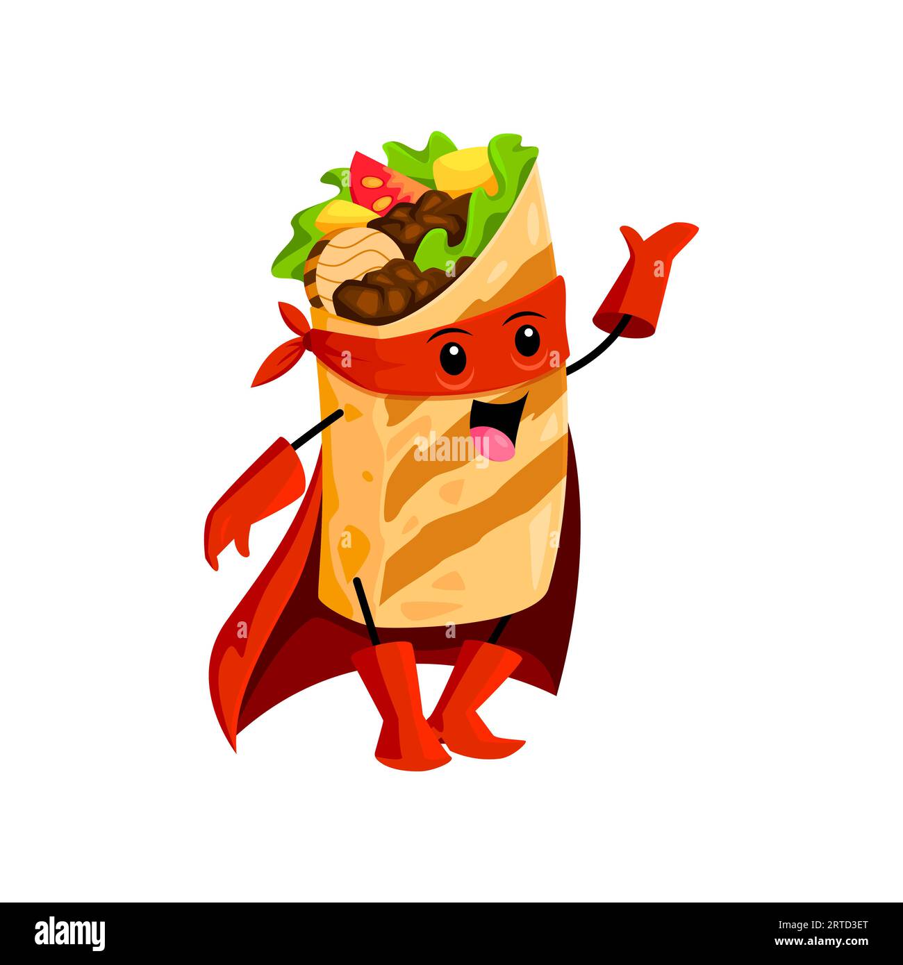 Cartoon fast food burrito superhero character. Street food restaurant ...