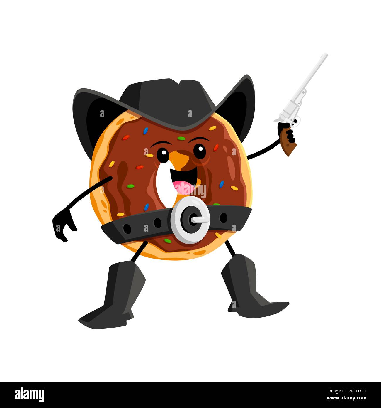 Cartoon fast food donut cowboy, sheriff character. Street cafe dessert ...