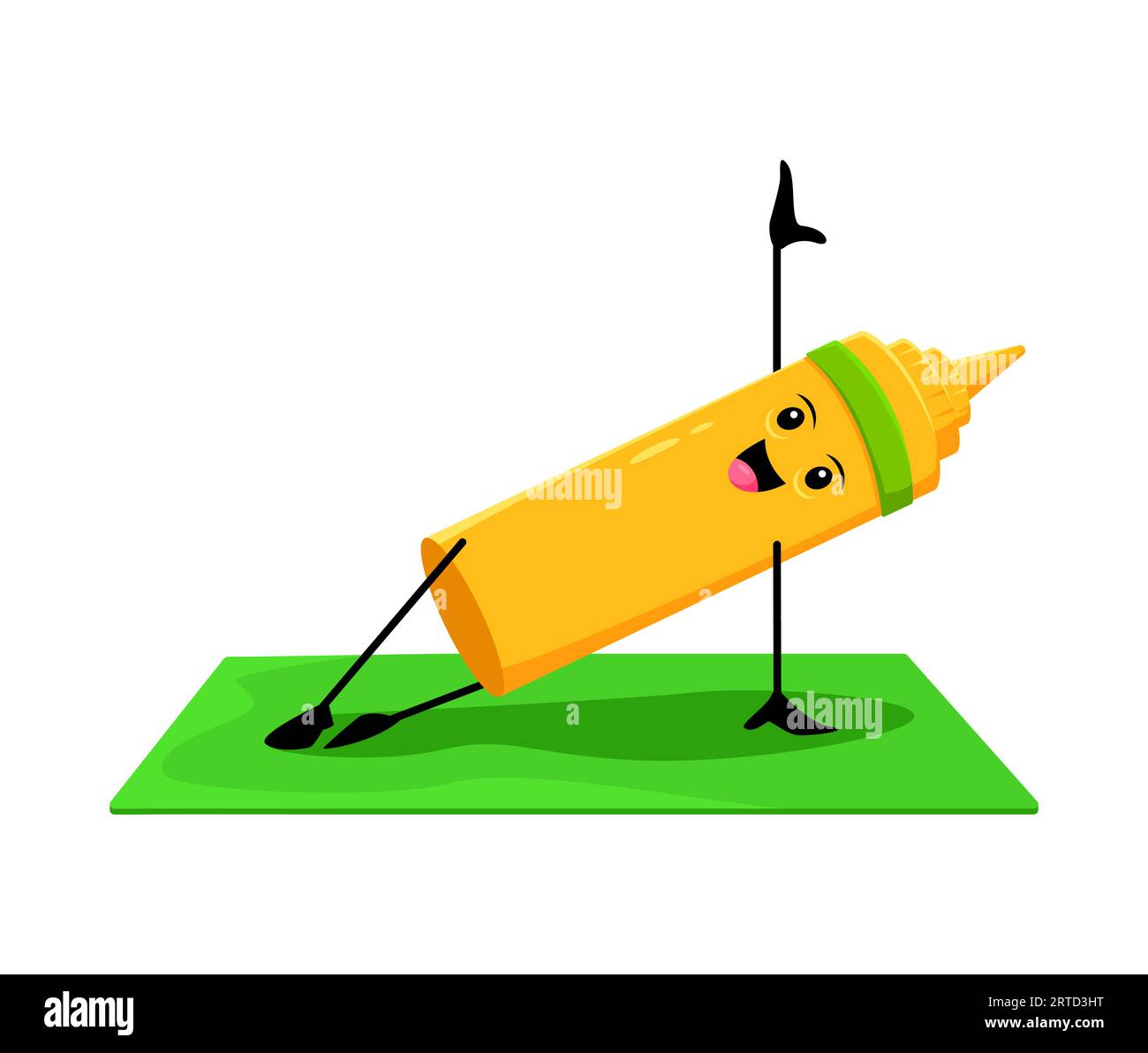 Cartoon fast food mustard character on yoga fitness sport. Fast food ...