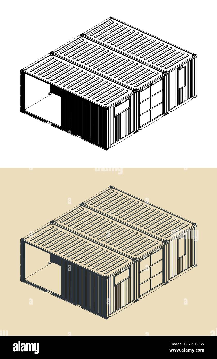 Stylized vector illustrations of modular container house Stock Vector ...
