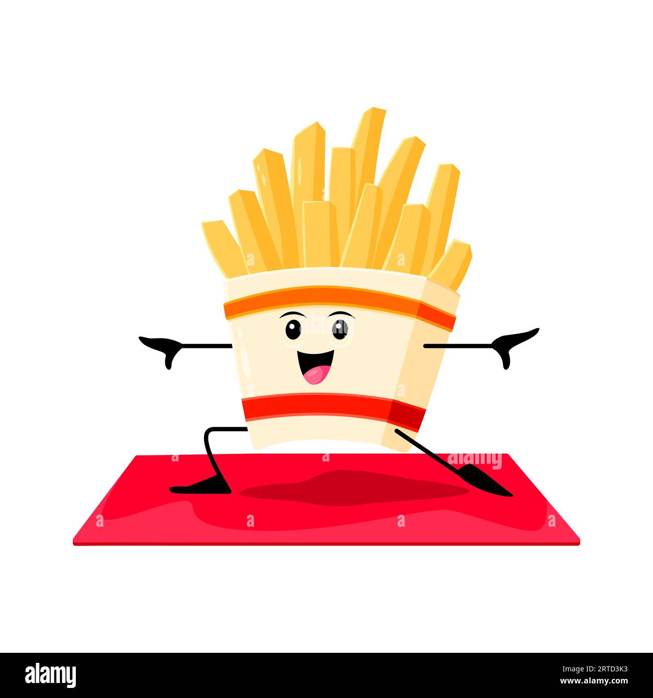 Cartoon fast food french fries character on yoga fitness sport ...