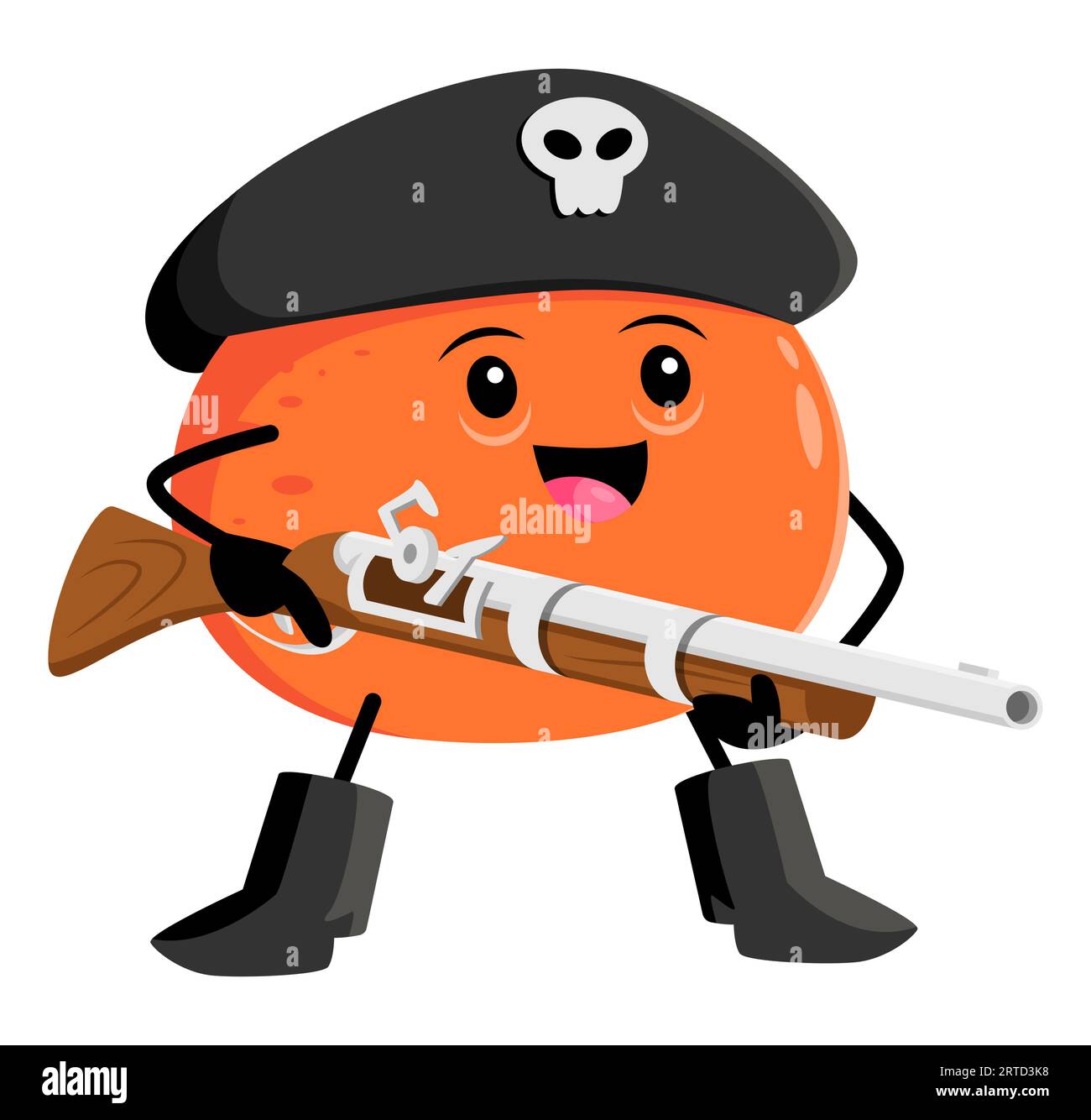 Cartoon orange fruit pirate character with musket. Isolated vector ...