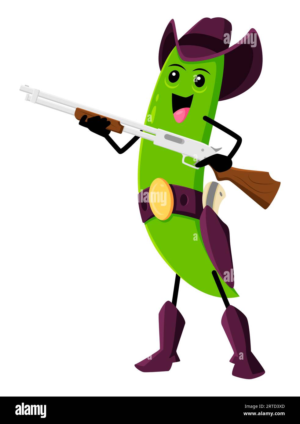 Cartoon green pea sheriff character, vector bean pod cowboy or ranger ...