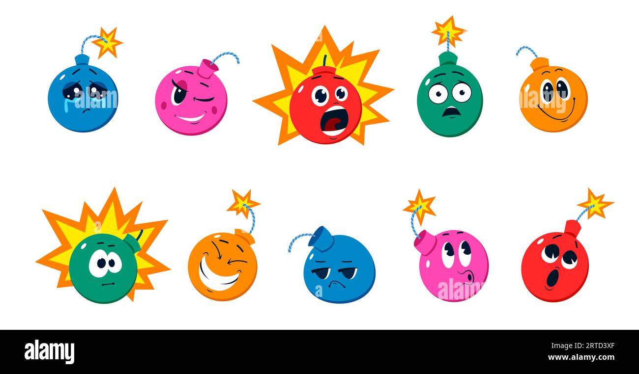 Cartoon funny bomb characters. Isolated vector explosive weapon ...