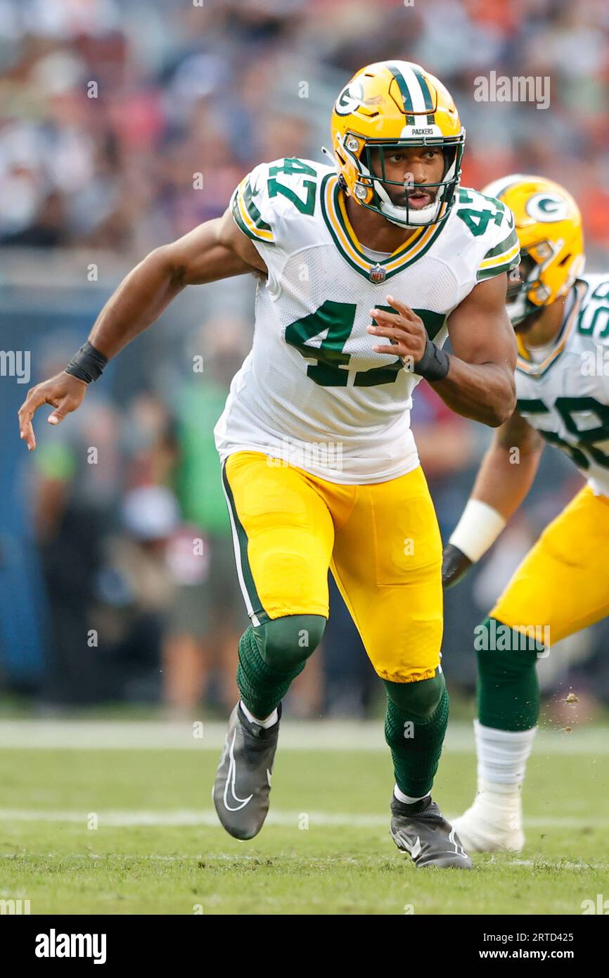 Green Bay Packers linebacker Justin Hollins (47) runs on the field ...