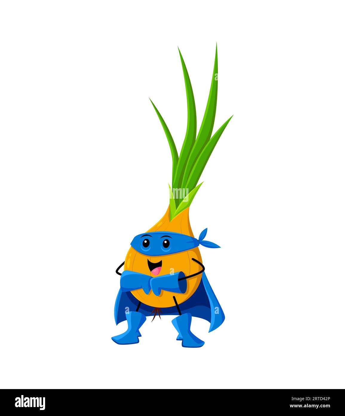 Cartoon cheerful onion vegetable superhero character. Strong vegetable ...