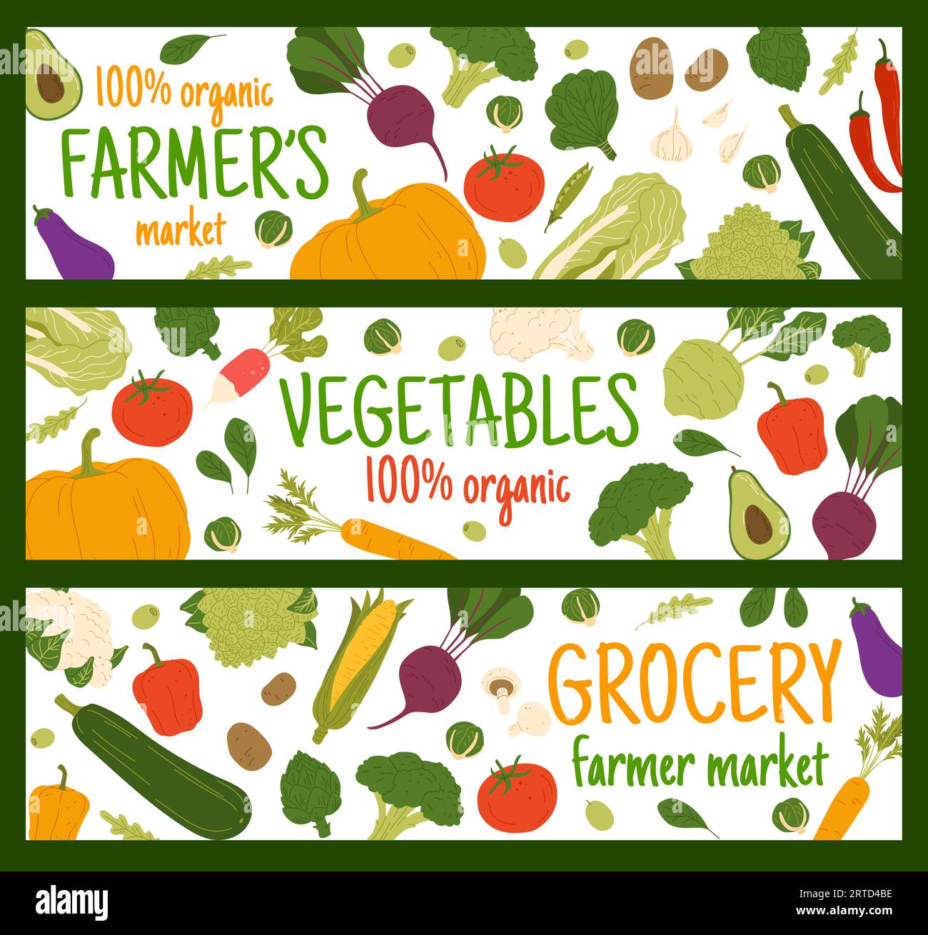 Autumn harvest raw vegetables. Vector banners with squash, spinach ...