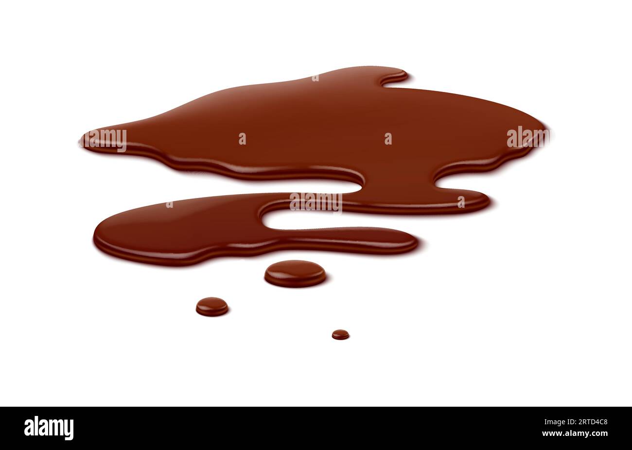 Chocolate puddle, brown choco spill, isolated liquid blot and drip ...