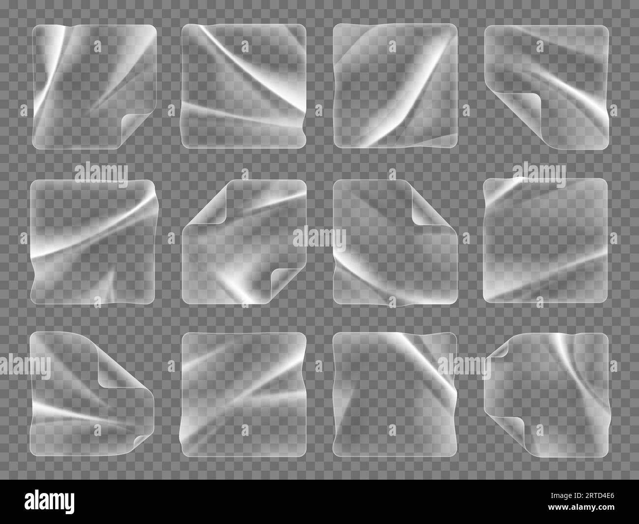 Transparent square plastic stickers, overlay adhesive patches realistic ...