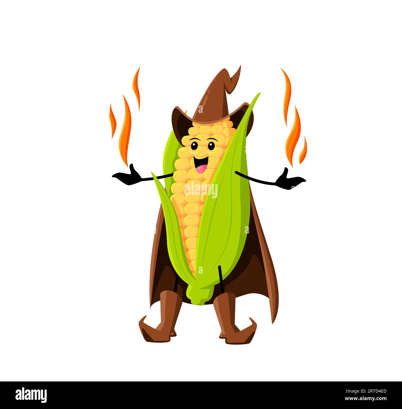 Cartoon Halloween wizard corn cob character. Quirky maize vegetable ...