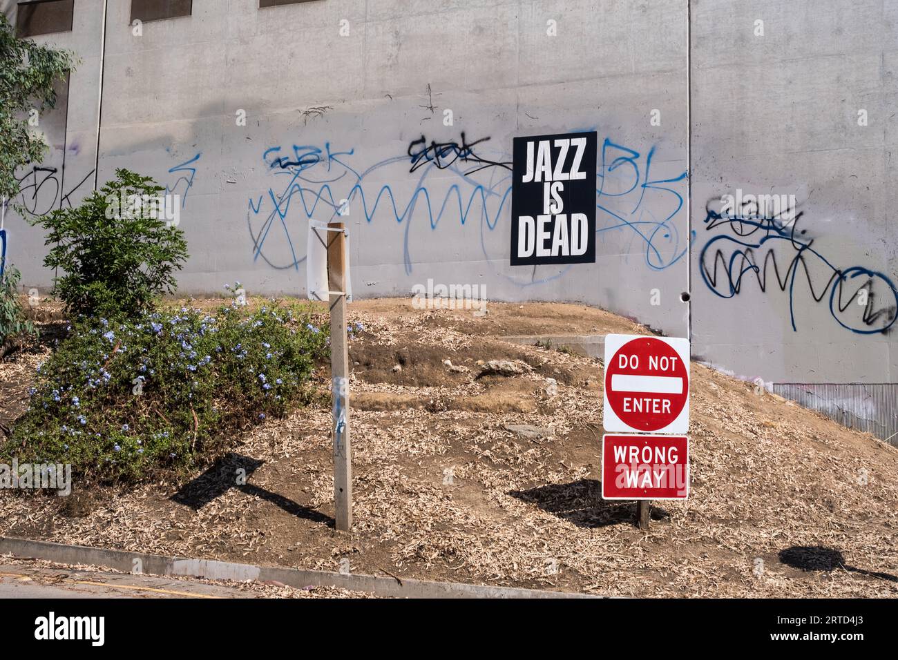 Los Angeles, USA. Aug 22, 2023. Jazz is dead on a freeway exit ramp ...