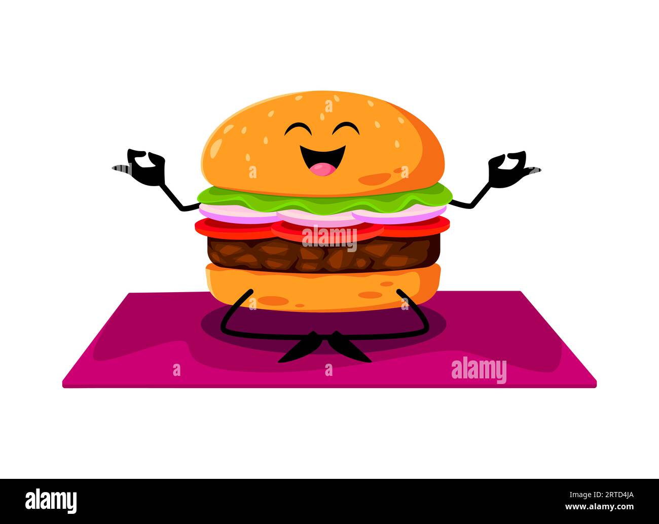 Cartoon fast food hamburger character on yoga fitness sport. Street ...