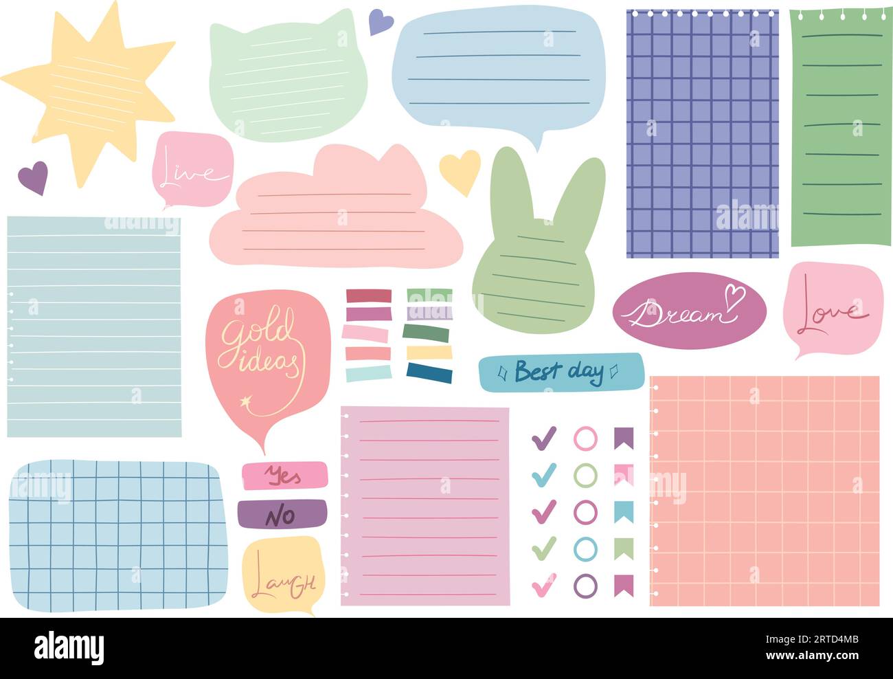 Collection of cute colorful paper notes. Blank cartoon banners and ...