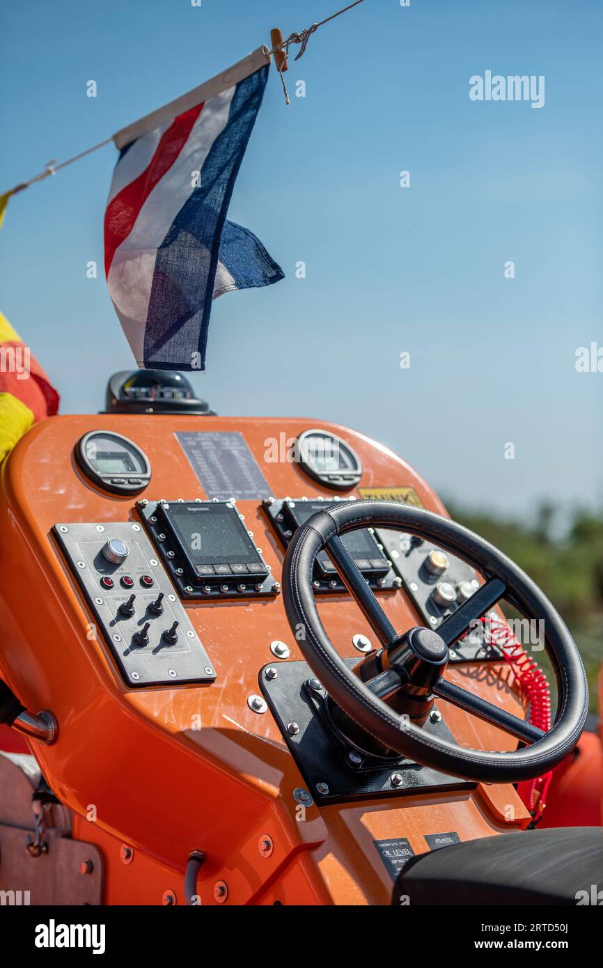 close-up of console on modern inshore rnli lifeboat. royal national ...