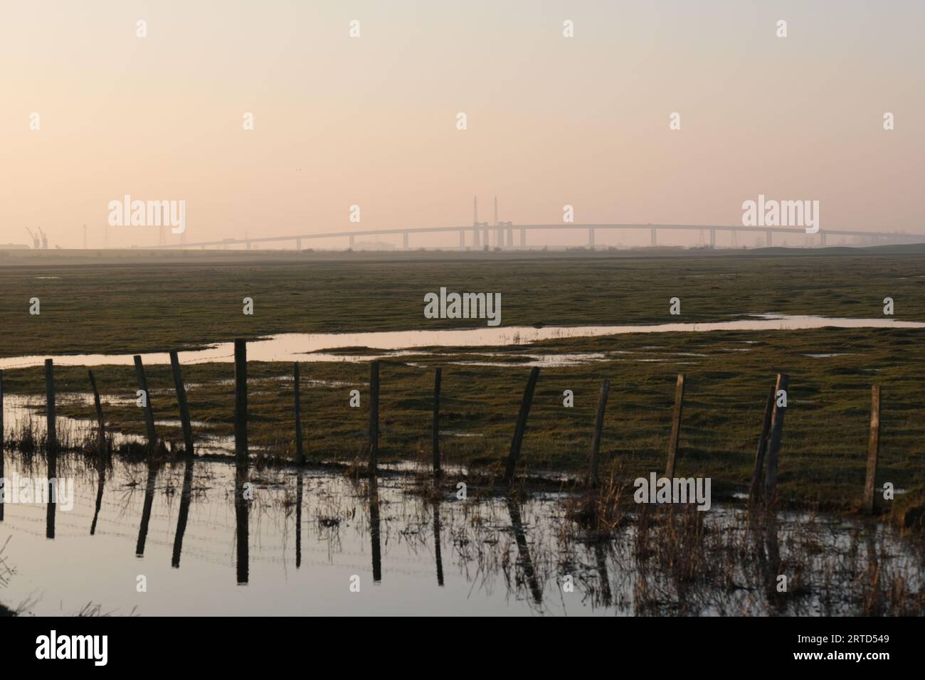 Elmley Nature Reserve with Kingsferry Bridge in the distance, Isle of ...
