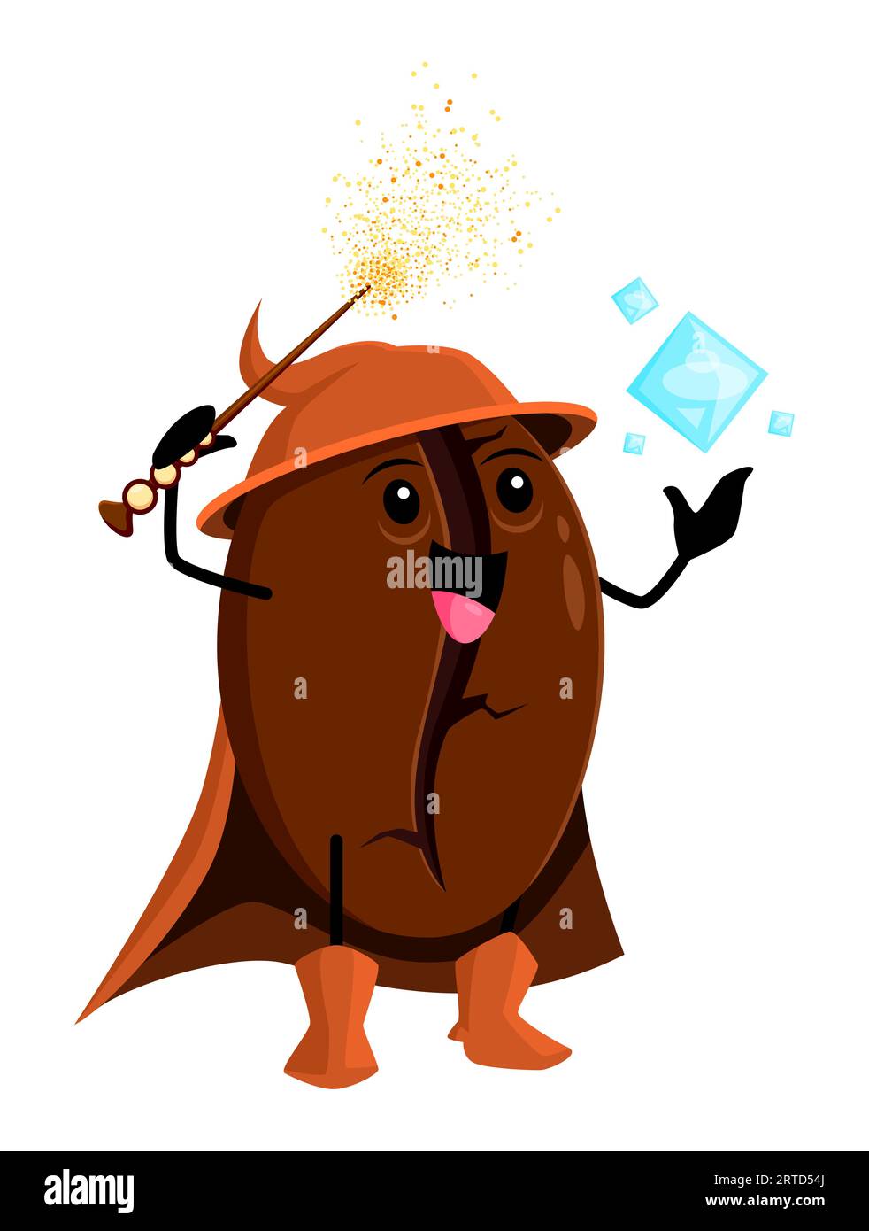 Cartoon coffee bean wizard, funny vector grain sorcerer character with ...