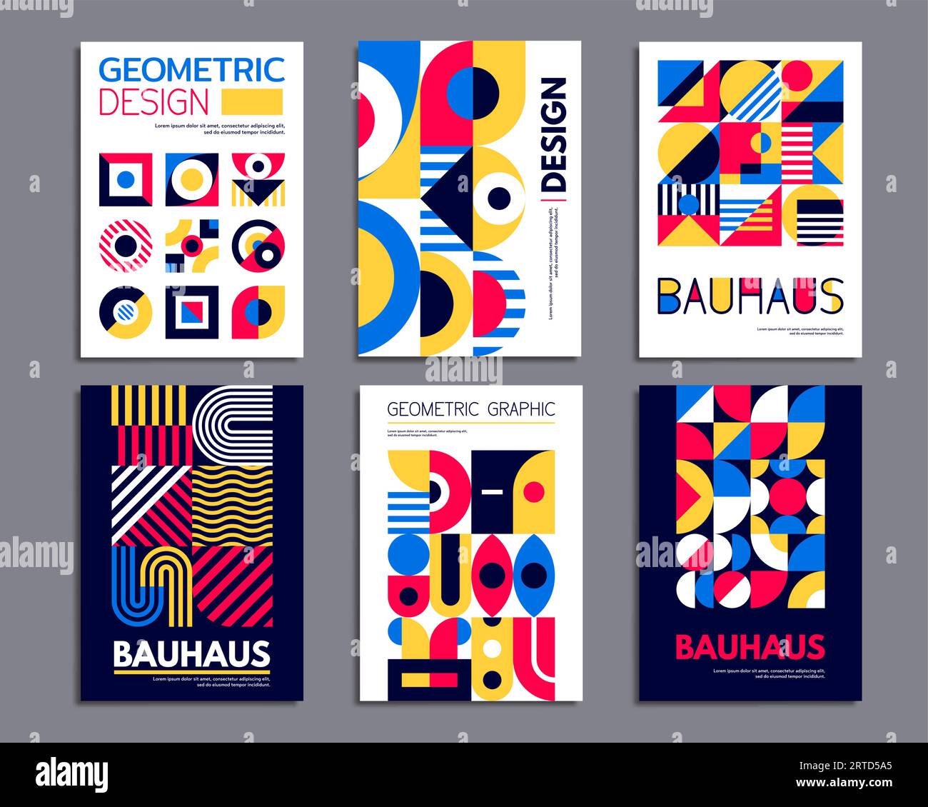 Abstract geometric patterns, bauhaus posters with vector circle, square ...