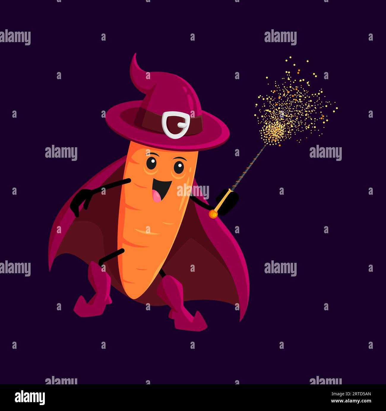 Cartoon carrot Halloween vegetable wizard, witch and mage character ...