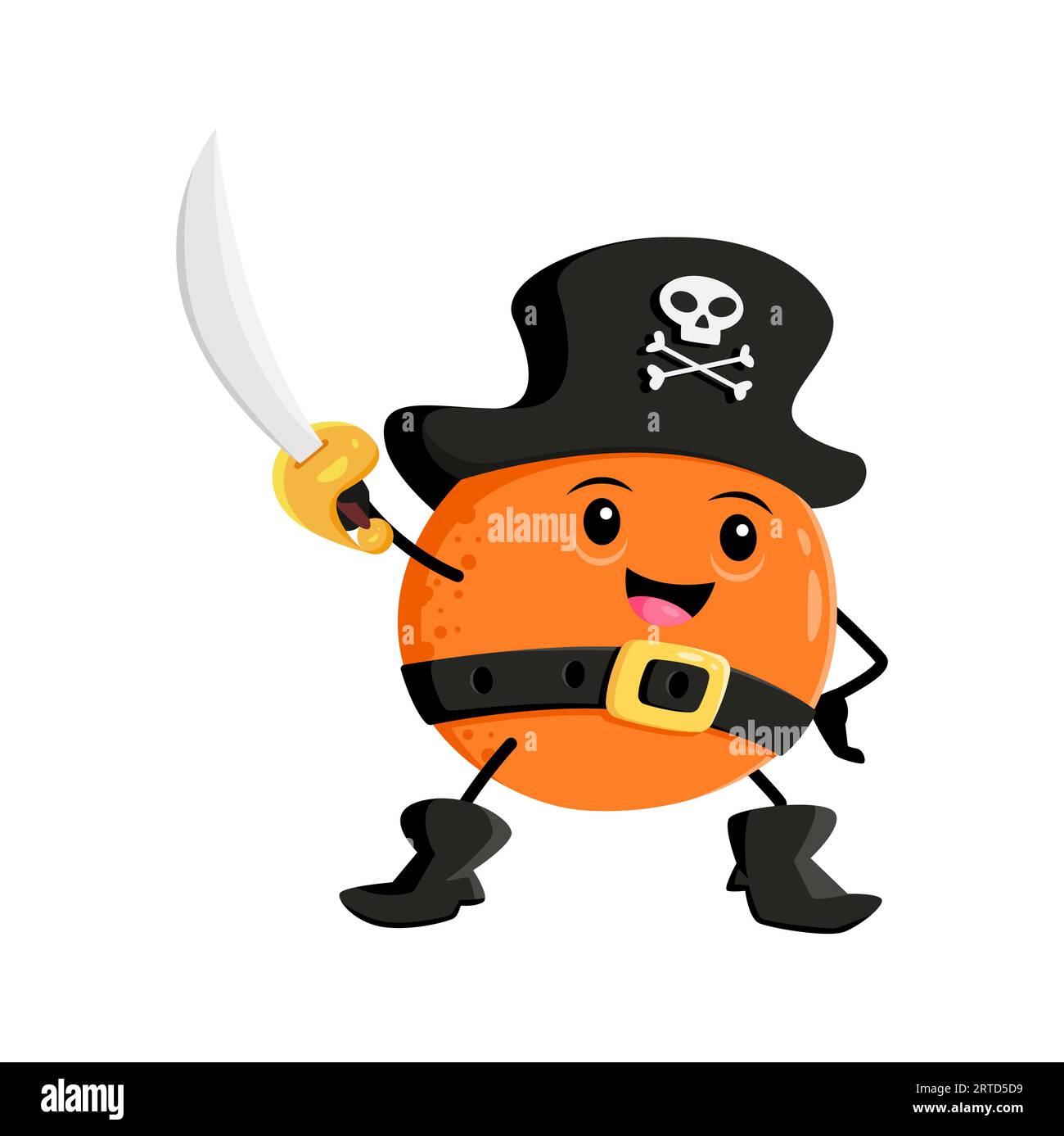 Cartoon orange fruit pirate and corsair character with saber. Happy ...