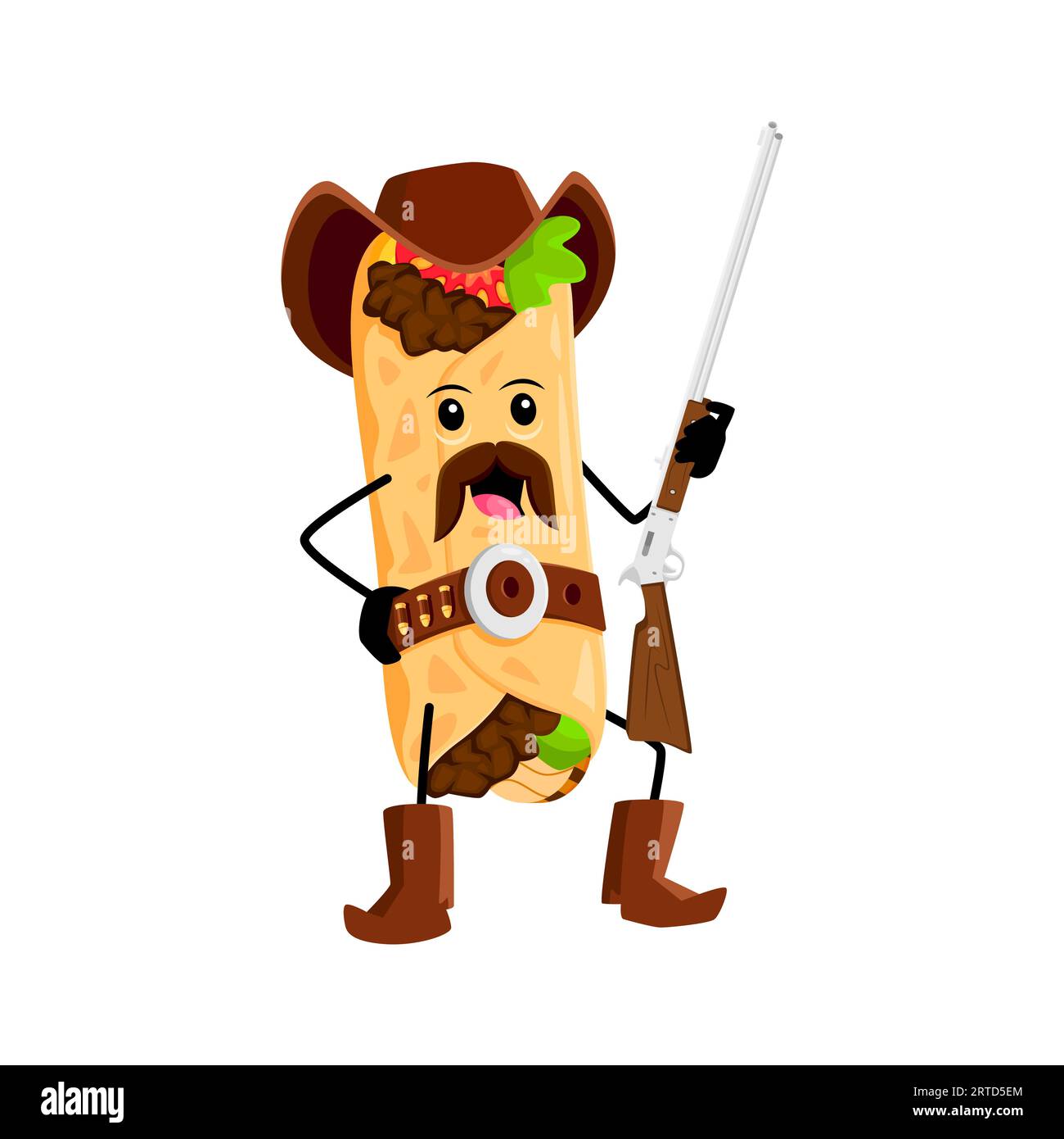 Cartoon burrito cowboy and sheriff, bandit and robber, ranger tex mex ...