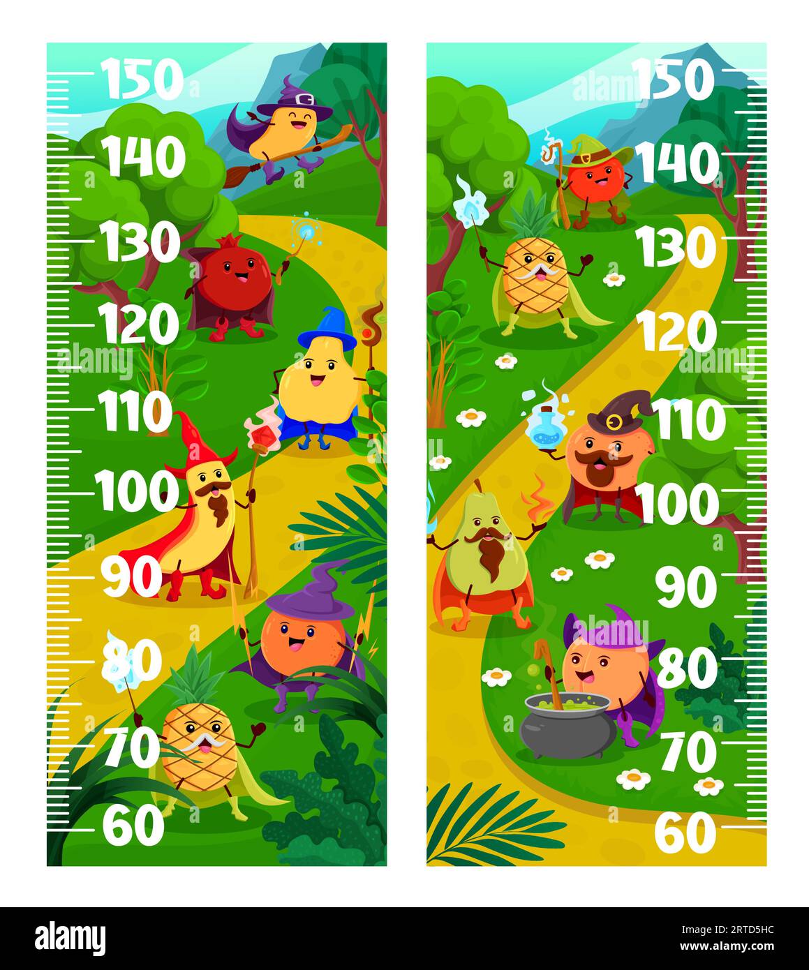 Kids height chart measure ruler with cartoon Halloween fruit wizards ...