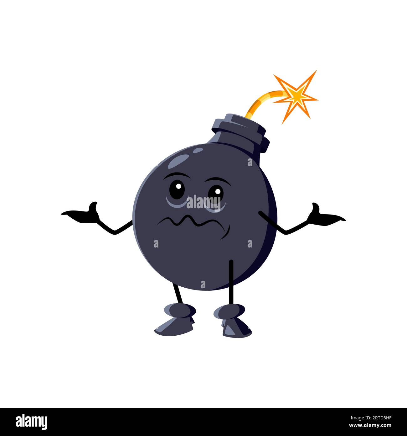 Cartoon shrug bomb character, explosive weapon personage with sparkling ...