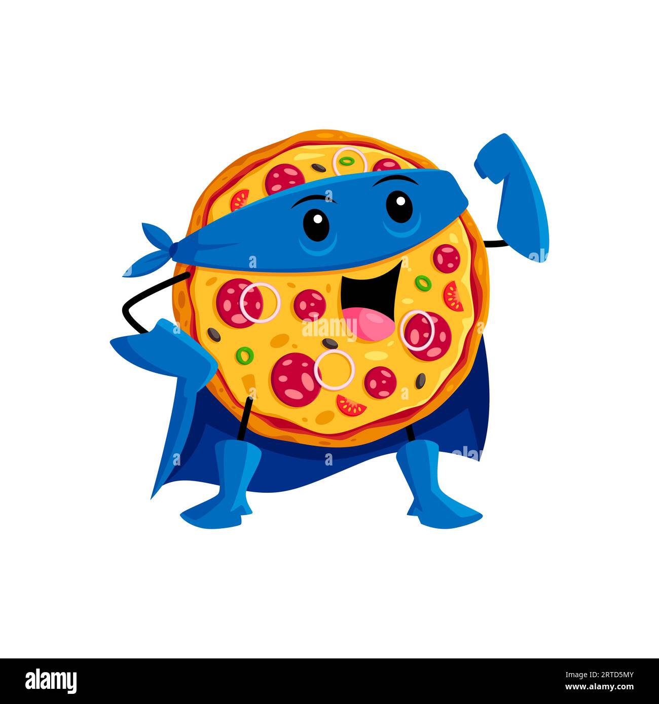 Cartoon fast food funny pizza superhero character. Italian cuisine ...