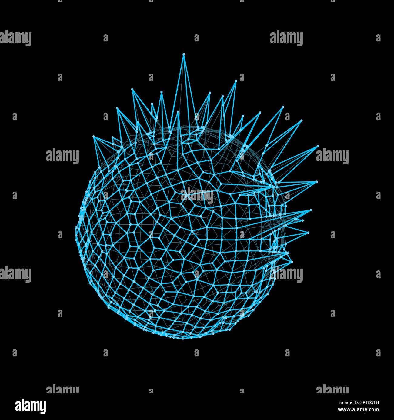 3d futuristic sphere and ball with spikes shape. Wireframe structure ...