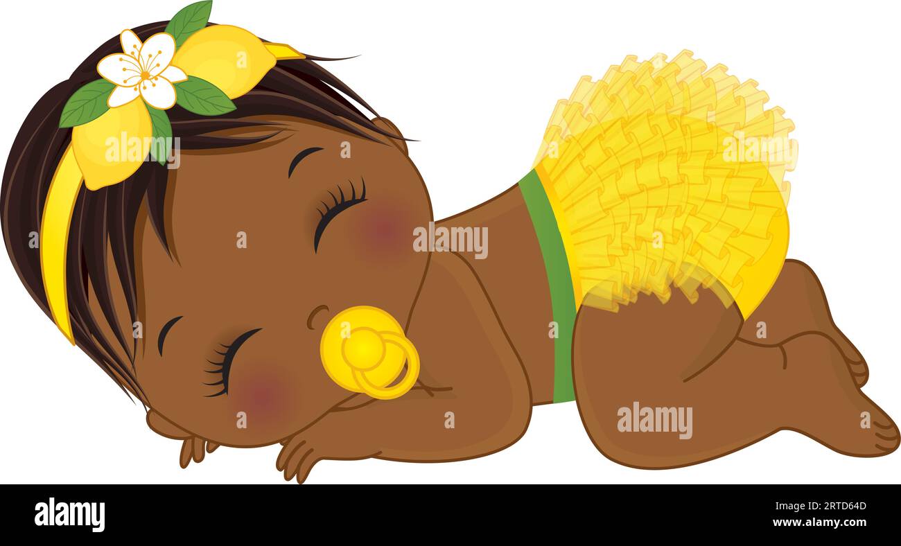 Vector Cartoon Afro Girl in Yellow Ruffled Diaper Stock Vector Image ...
