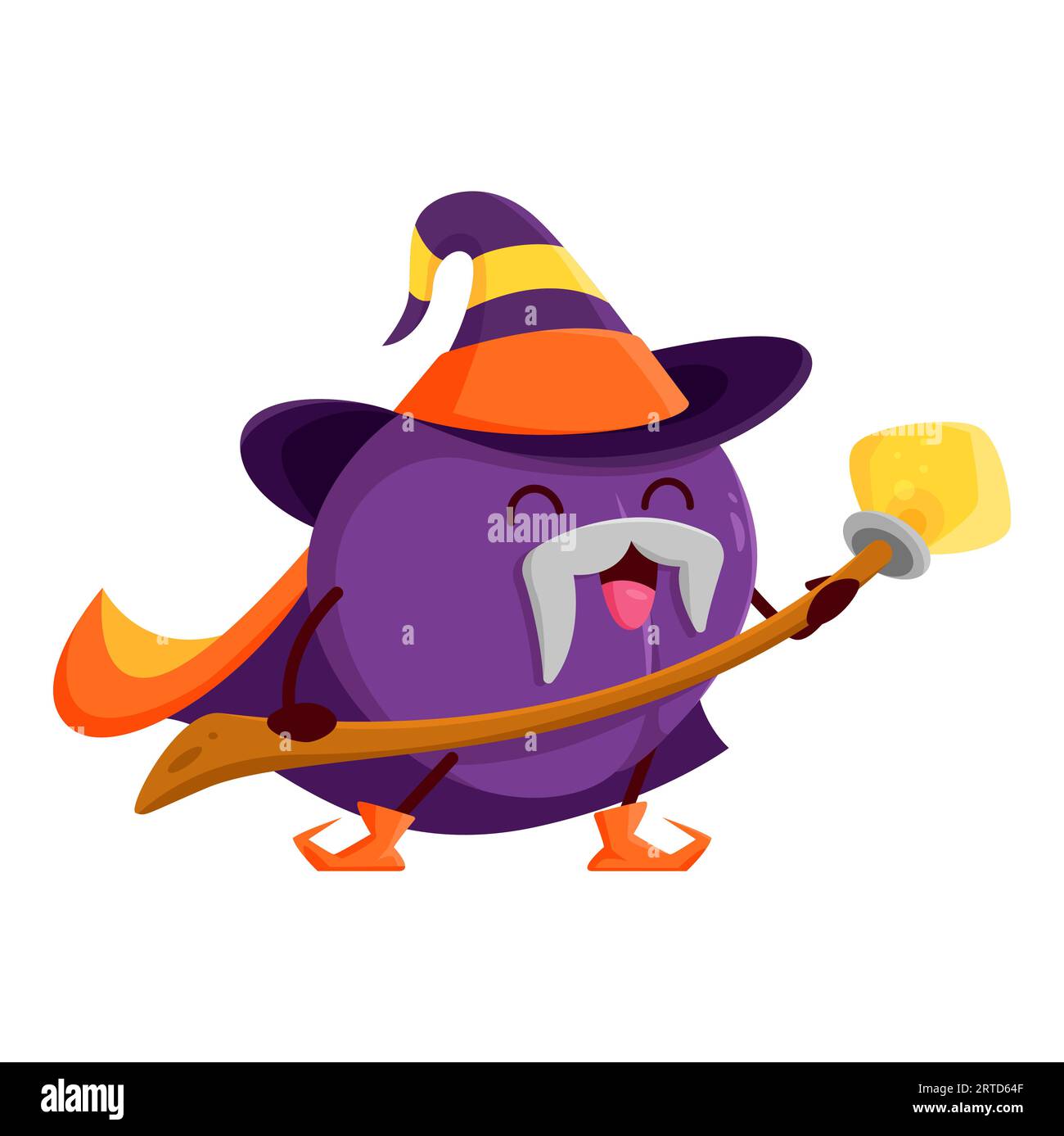 Cartoon plum fruit wizard or magician character. Vector funny damson ...