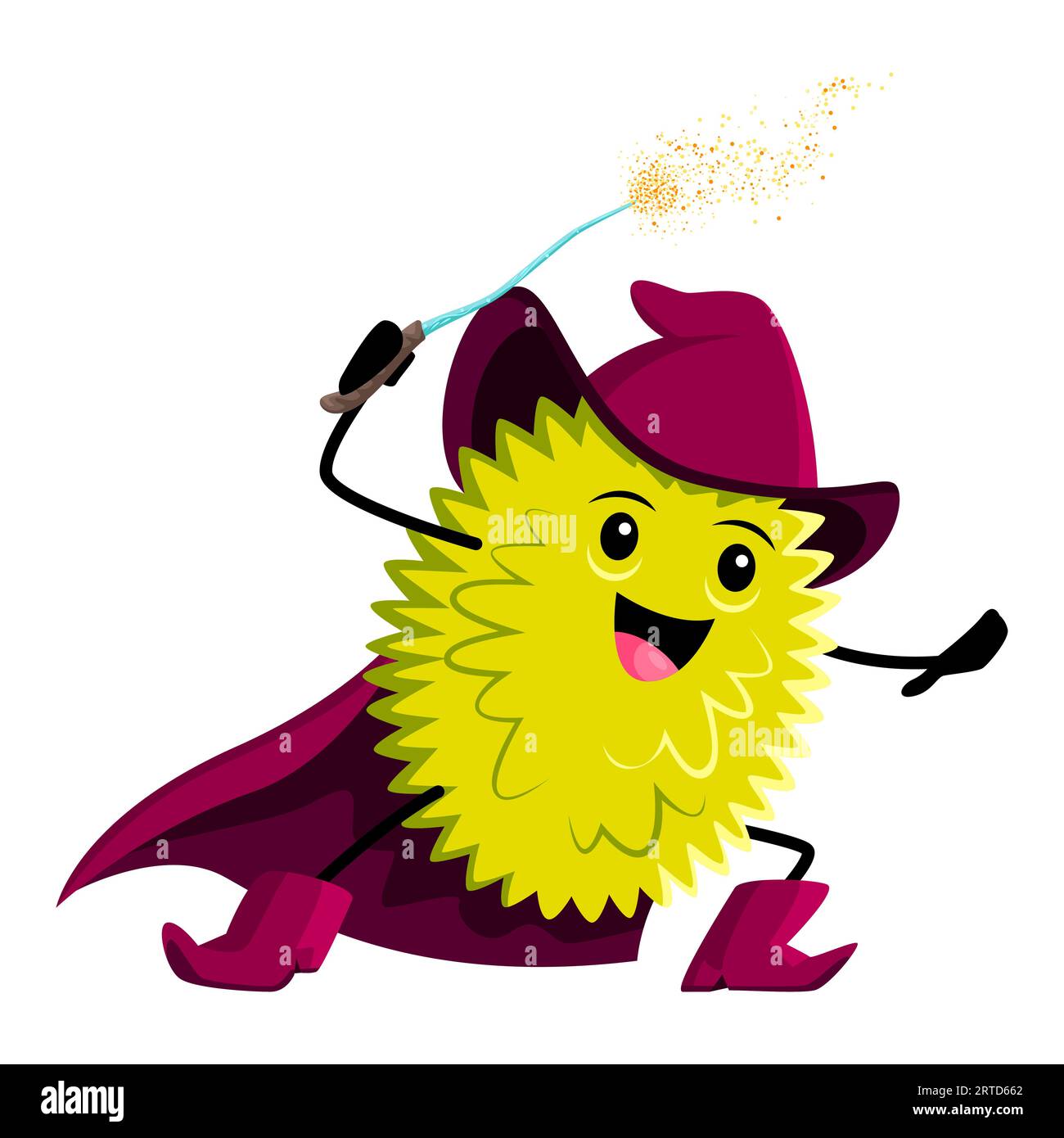 Cartoon tropical jack fruit or durian wizard, mage, warlock or magician ...