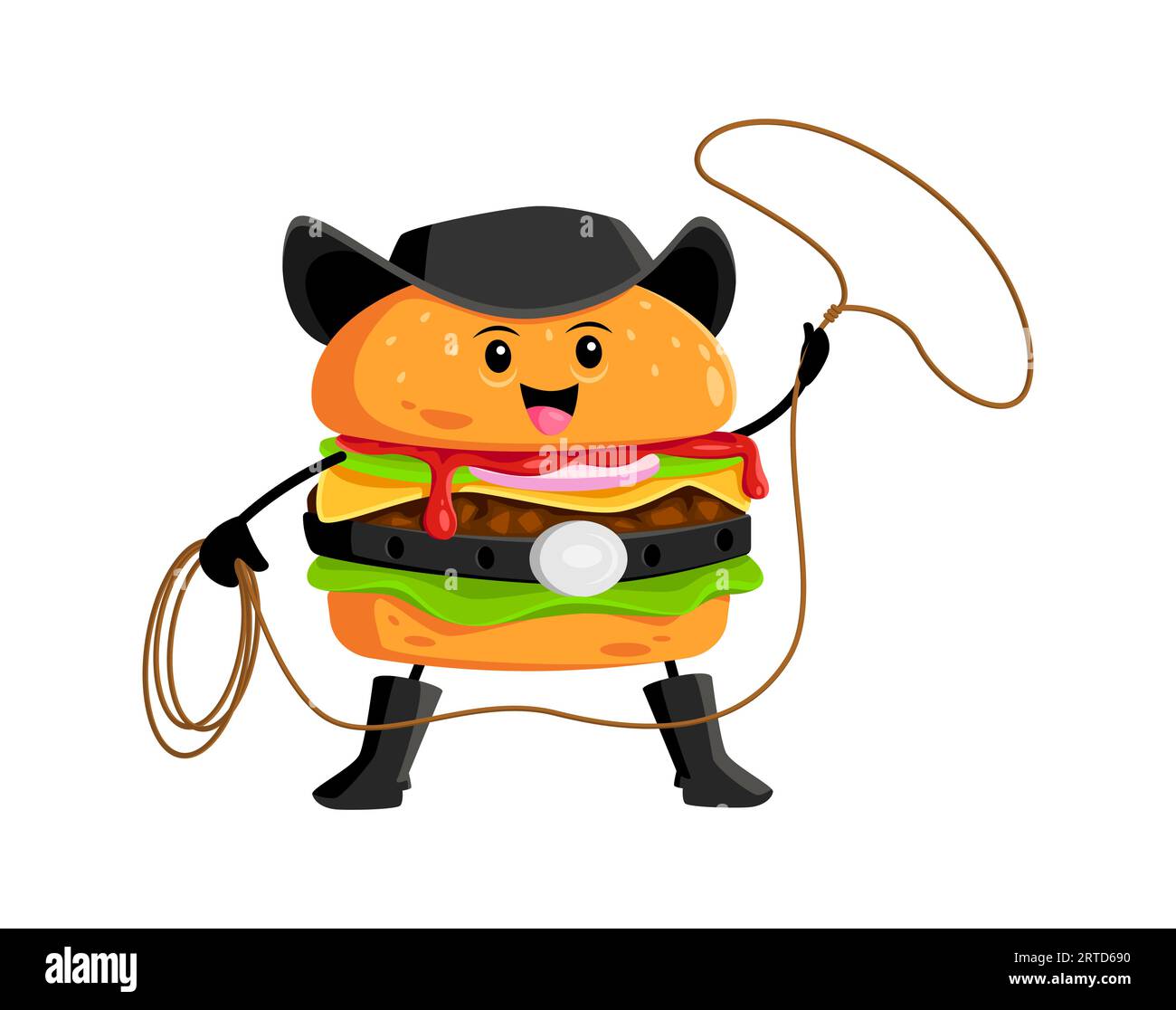 Cartoon fast food hamburger cowboy character. Takeaway food cafe ...