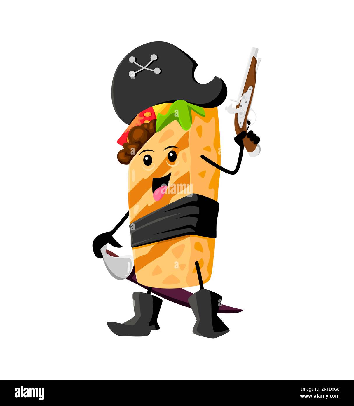 Cartoon fast food burrito pirate and corsair character. Fast food cafe ...