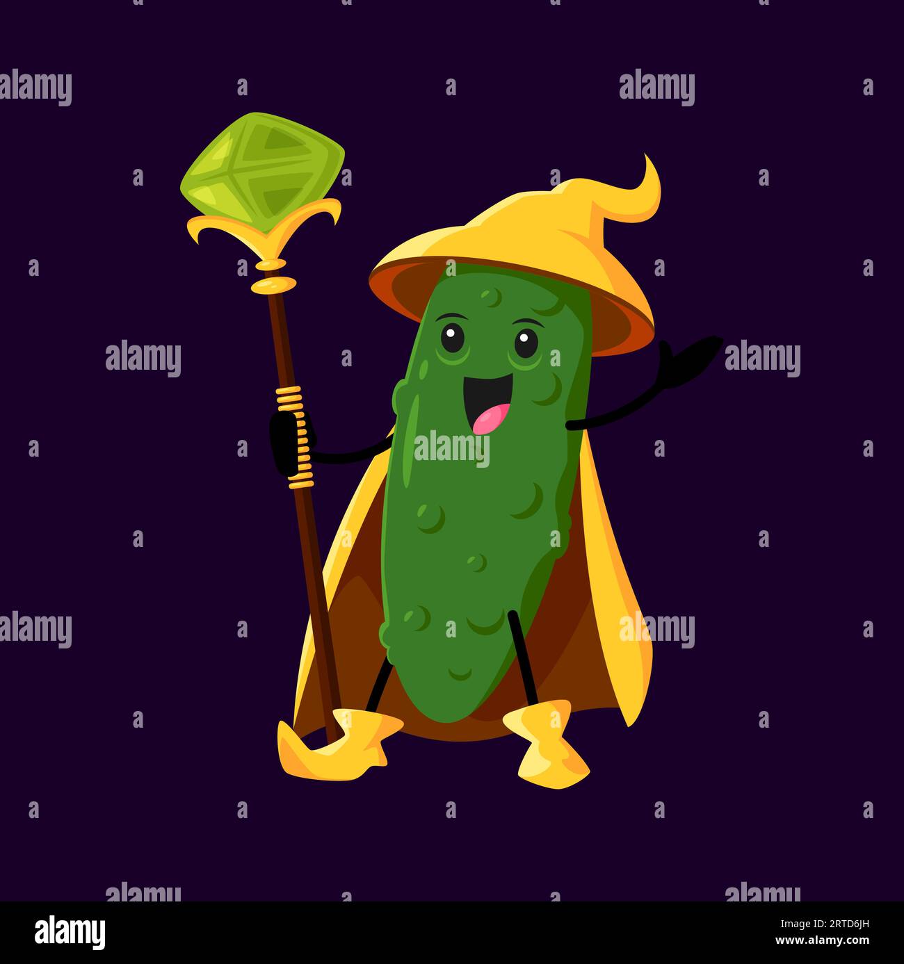 Cartoon cucumber Halloween vegetable wizard, witch and mage character ...