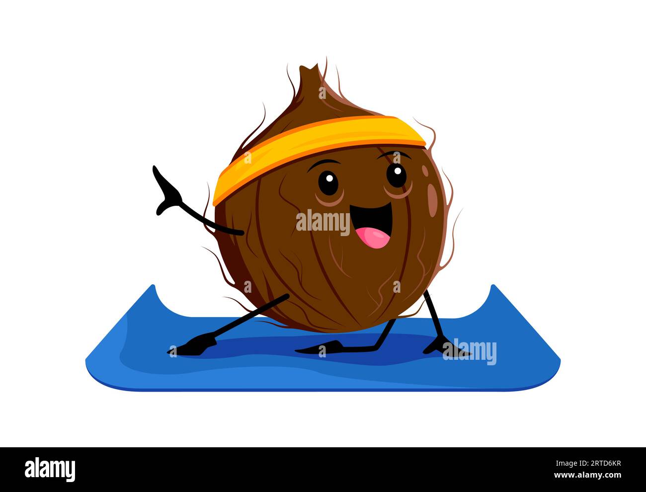 Cartoon happy coconut character on yoga fitness sport. Isolated vector ...