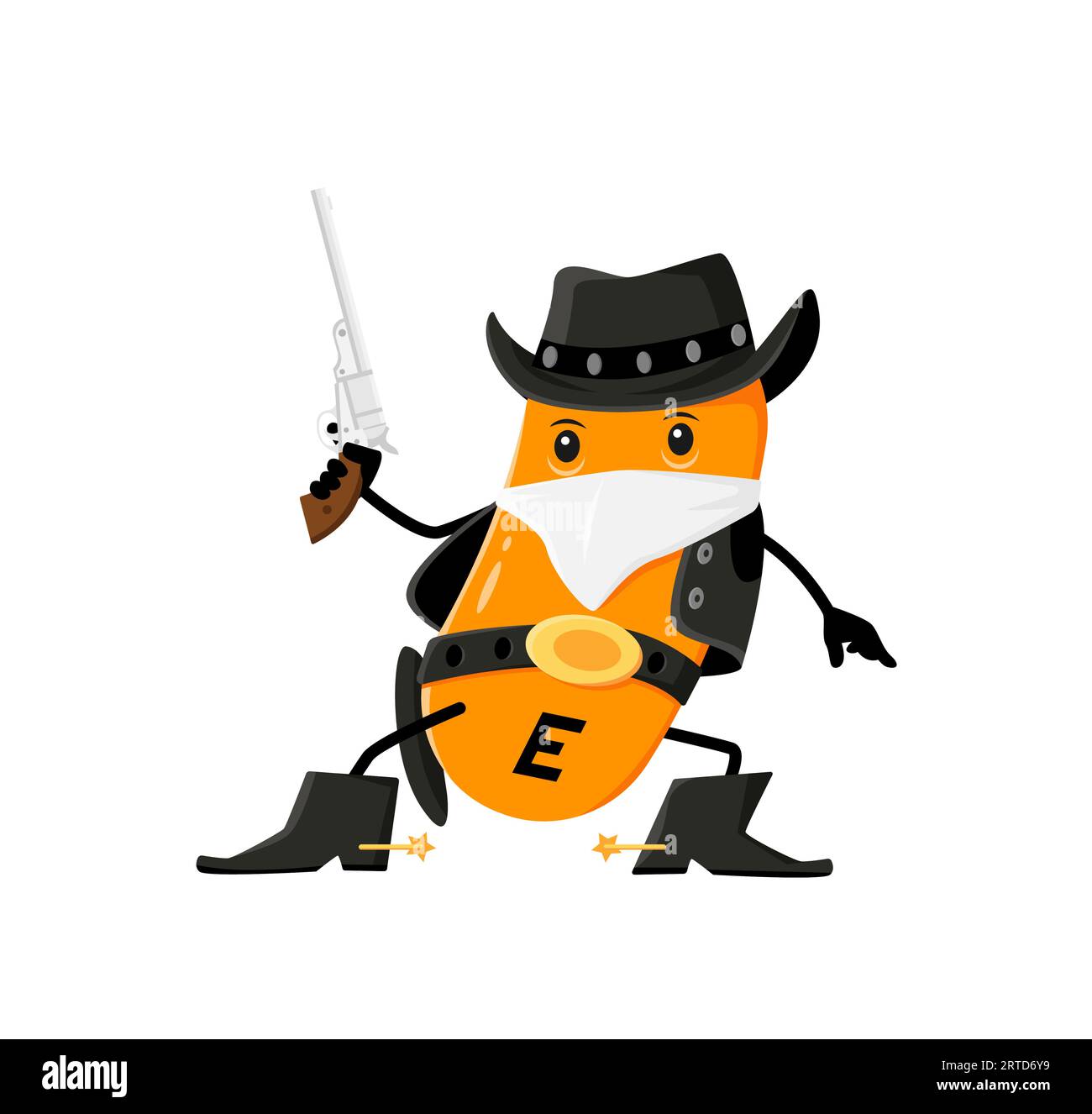 Cartoon vitamin E, Wild West robber character with shotgun, vector ...