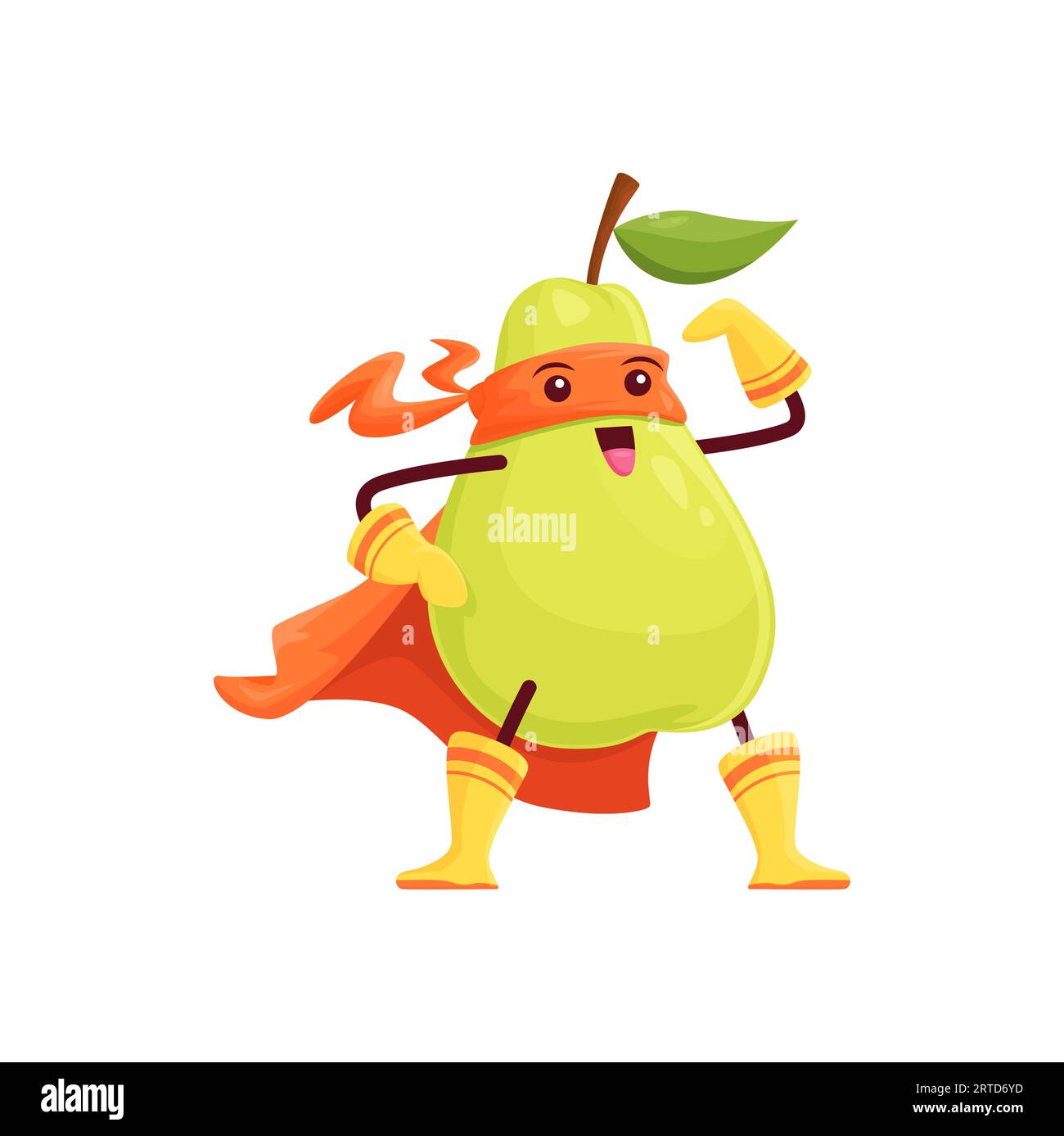 Cartoon pear fruit superhero character. Funny vector super hero garden ...