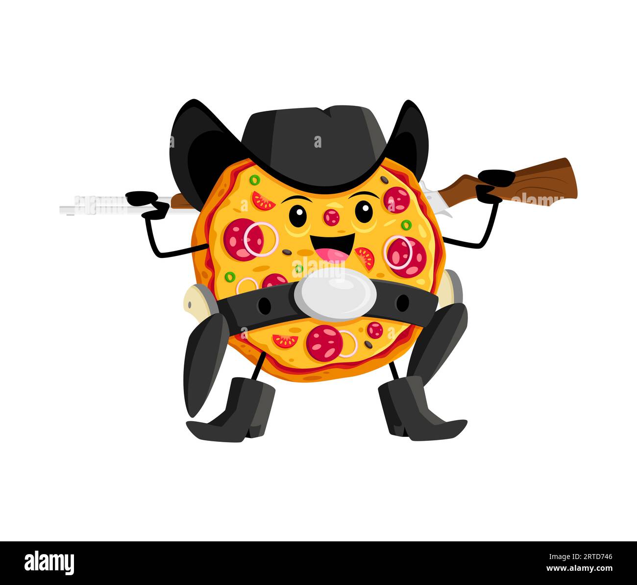 Cartoon fast food pizza cowboy, bandit character. Salami pizza western ...