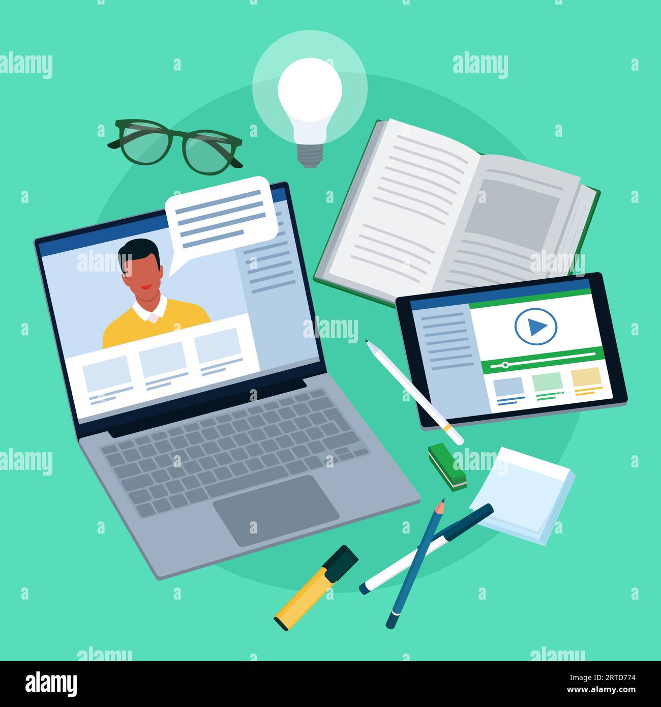 Online learning and education concept: professon giving online classes ...