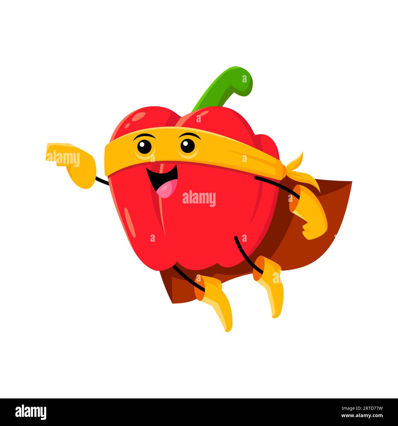 Cartoon cheerful pepper vegetable superhero character. Fresh and strong ...
